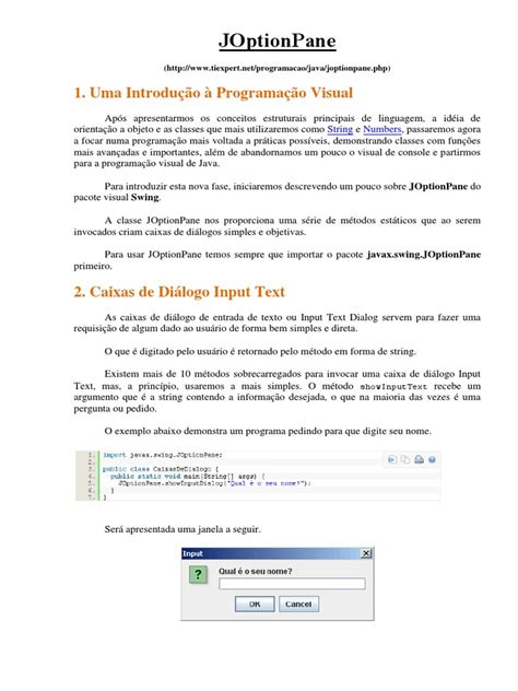 Joption Pane Pdf Janela Informática Programas