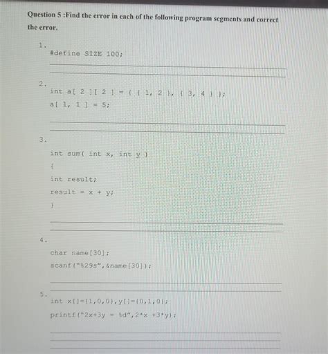 Solved Question 5 Find The Error In Each Of The Following