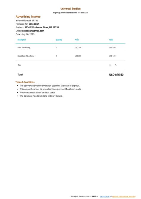 Advertising Invoice Template