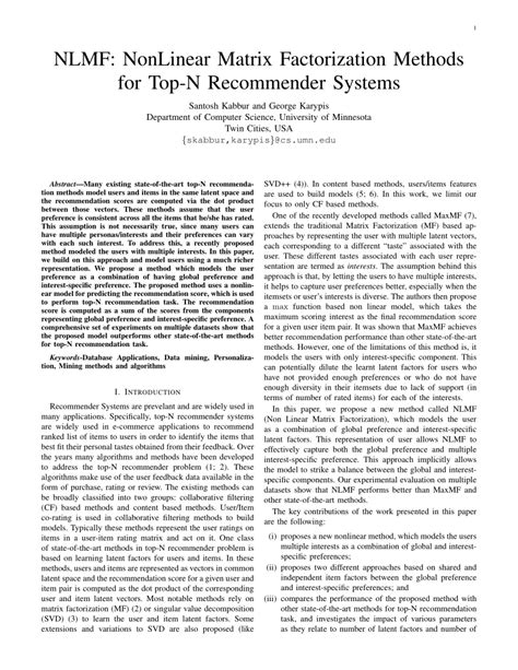 Pdf Nlmf Nonlinear Matrix Factorization Methods For Top N