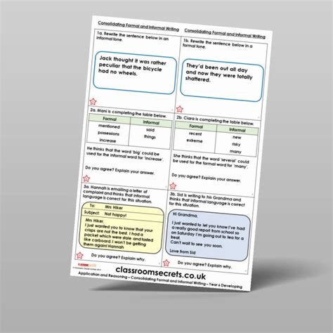 Year 6 Consolidating Formal And Informal Writing Application And Reasoning Resource Classroom