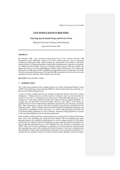 Pdf Ant Intelligence Routing