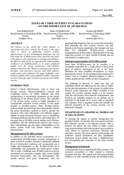 Pdf Issues Of Cyber Security In Scada Systems On The Importance Of Awareness