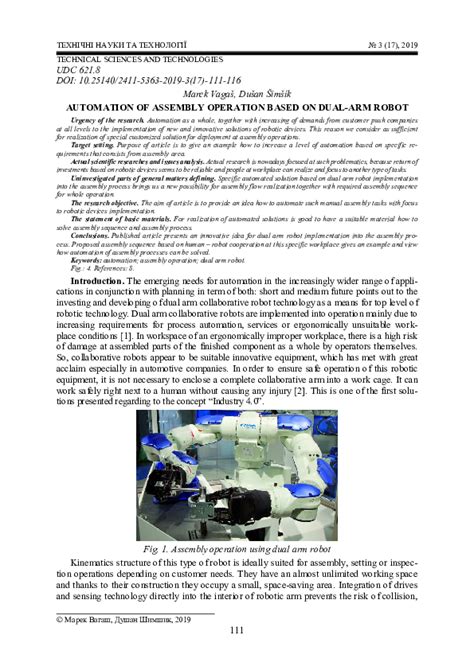 Pdf Automation Of Assembly Operation Based On Dual Arm Robot