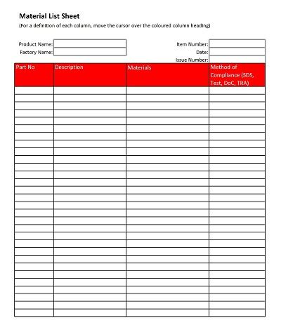 Free Printable Material List Templates MS Excel PDF ExcelSHE