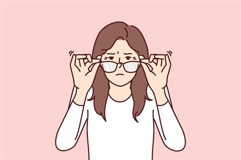 Premium Vector Woman With Vision Problems Squint When Touching Does
