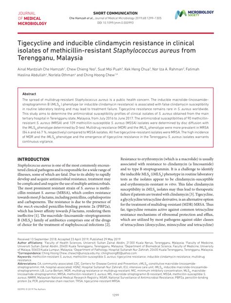 Pdf Tigecycline And Inducible Clindamycin Resistance In Clinical Isolates Of Methicillin