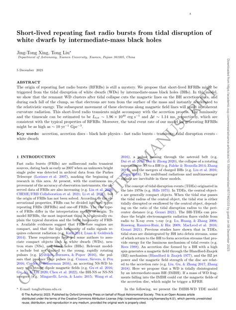 Pdf Short Lived Repeating Fast Radio Bursts From Tidal Disruption Of White Dwarfs By
