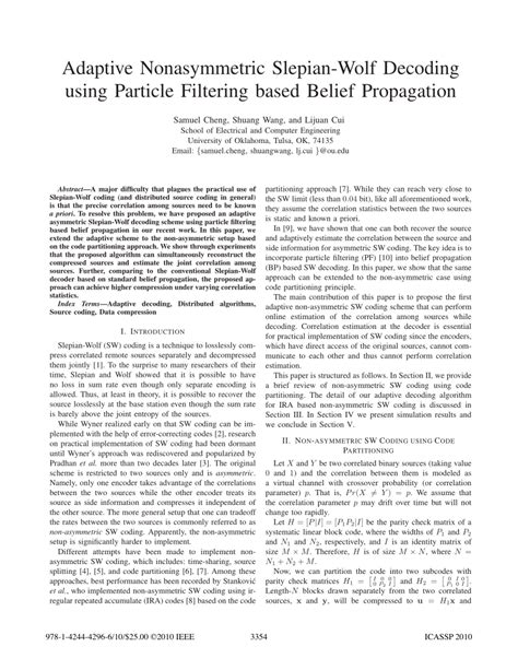 PDF Adaptive Slepian Wolf Decoding Using Particle Filtering Based