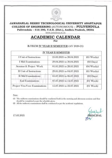 jntuacep academics academic calendars
