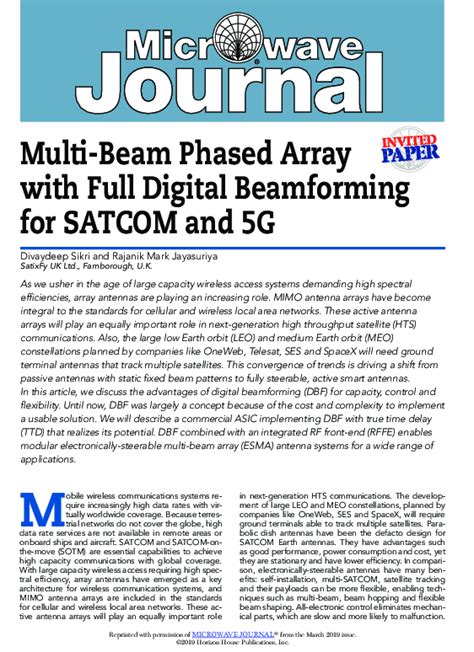 pdf multi beam phased array with full digital beamforming for satcom and 5 g