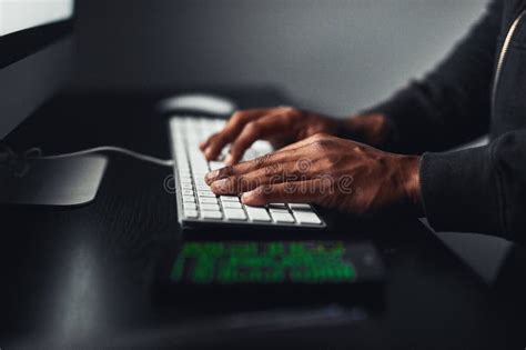 Hands Hacker And Typing On Computer For Coding Data Breach Or Cyber