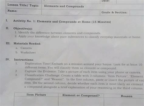 Lesson Title Topic Elements And Compounds StudyX