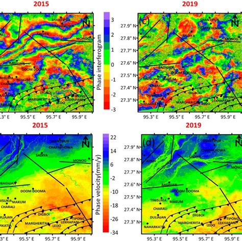 A B Phase Interferogram And Velocity Of 2015 Data Sets C D Phase