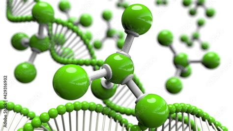 Green Molecular Structure And Green Dna Model Structure Under White Background Concept Image Of