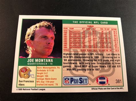 Mavin Joe Montana 1989 Pro Set Error Blank Front Sp Card 381 Oddball Rare 49ers Hof