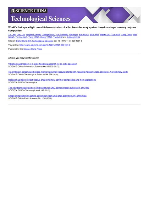 Pdf Worlds First Spaceflight On Orbit Demonstration Of A Flexible
