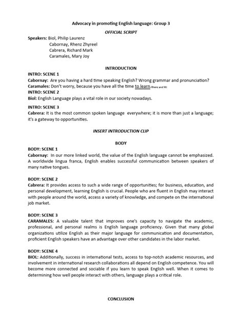 Advocacy In Promoting English Language Script Pdf English Language Second Language