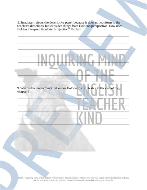 Catcher In The Rye Chapter 6 Close Reading Analysis Worksheet