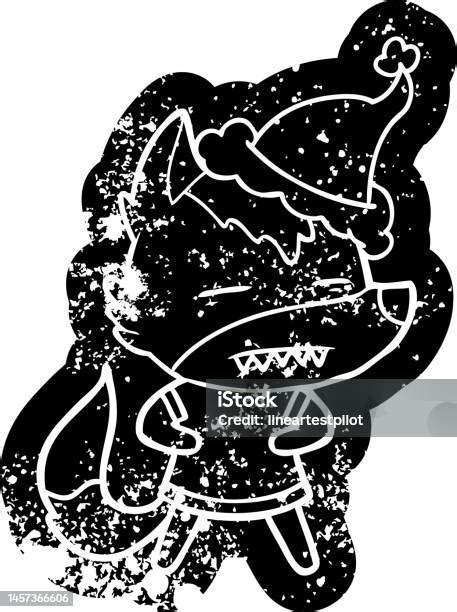 산타 모자를 쓰고 이빨을 보여주는 늑대의 기발한 만화 고민 아이콘 개에 대한 스톡 벡터 아트 및 기타 이미지 개 귀여운 그런지 이미지 기법 Istock