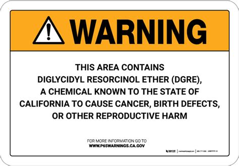 Warning Prop 65 Diglycidyl Resorcinol Ether Dgre Wall Sign
