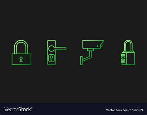 Set Line Security Camera Lock Door Handle Vector Image