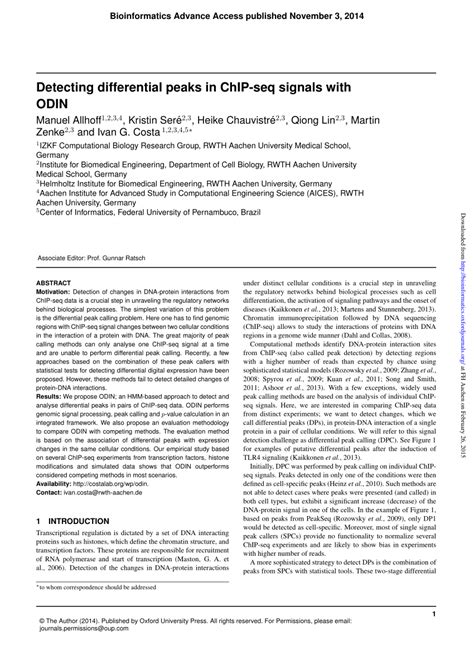Pdf Detecting Differential Peaks In Chip Seq Signals With Odin