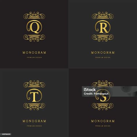모노그램 디자인 템플릿 알파벳 휘장 Q R T S 벡터 0명에 대한 스톡 벡터 아트 및 기타 이미지 0명 고풍스런 금색 Istock