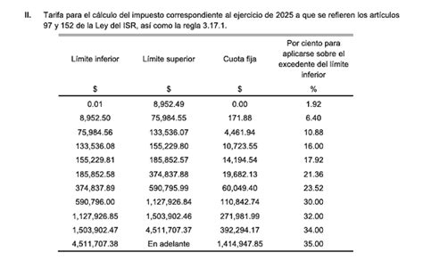 Tablas Isr 2025 Anexo 8 De La Rmf Contadormx
