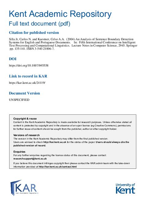 Pdf An Analysis Of Sentence Boundary Detection Systems For English And Portuguese Documents