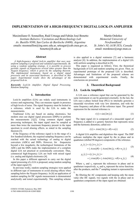 Pdf Implementation Of A High Frequency Digital Lock In Amplifier