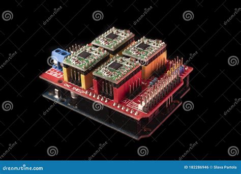 Cnc Shield Arduino Uno Board On Black Background Close Up