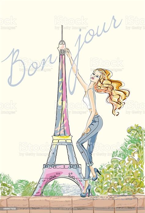 안녕하세요 파리 패션 여자아이 있는 Eiffel Tower 2015년에 대한 스톡 벡터 아트 및 기타 이미지 2015년