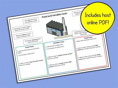 calculating fixed variable and total costs sheet teaching resources