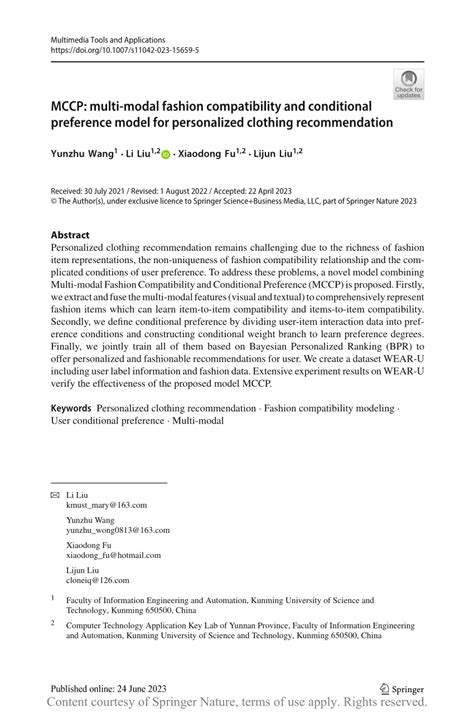 MCCP Multi Modal Fashion Compatibility And Conditional Preference Model For Personalized