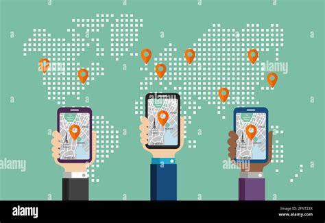 Mobile Gps Navigation Service Banner Illustration Hand Holding Mobile