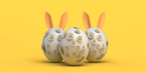 데이지 꽃과 부활절 토끼 귀부활절 달걀 공간을 복사합니다 3d 일러스트레이션 부활제에 대한 스톡 사진 및 기타 이미지 부활제 엿봄 3차원 형태 Istock