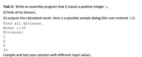 Task 3 Write An Assembly Program That I Inputs A Positive Integer I