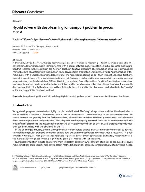 Pdf Hybrid Solver With Deep Learning For Transport Problem In Porous