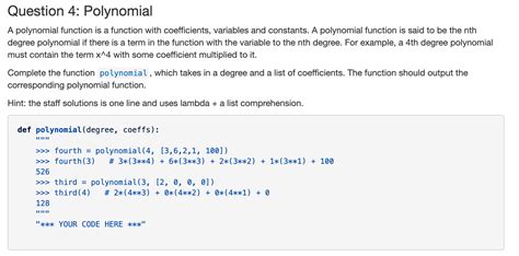 Solved Question 4 Polynomial A Polynomial Function Is A