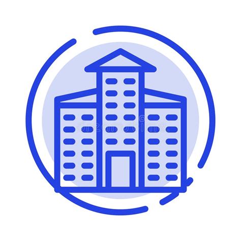 Building City Construction Blue Dotted Line Line Icon Stock Vector