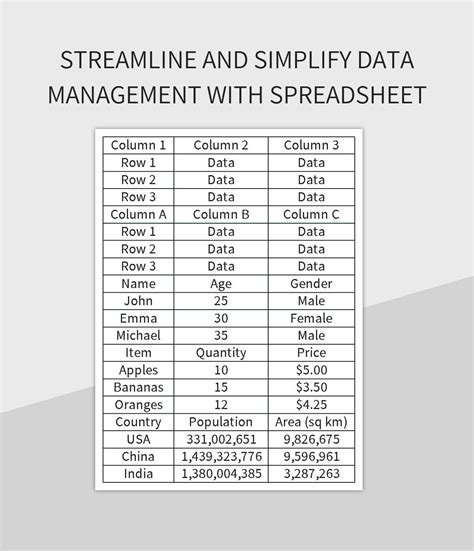 Streamline And Simplify Data Management With Spreadsheet Excel Template And Google Sheets File
