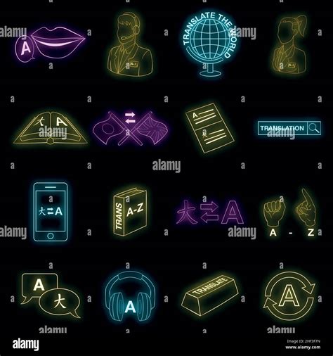 Translator Icons Set In Neon Style Language Interpreter Set Collection Vector Illustration