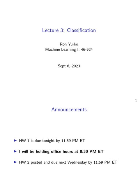 Lecture 3 Classification Pdf Support Vector Machine Statistical Classification