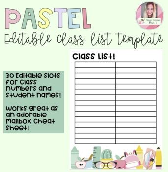 Class List Template Editable By Pastels And Pencils TPT