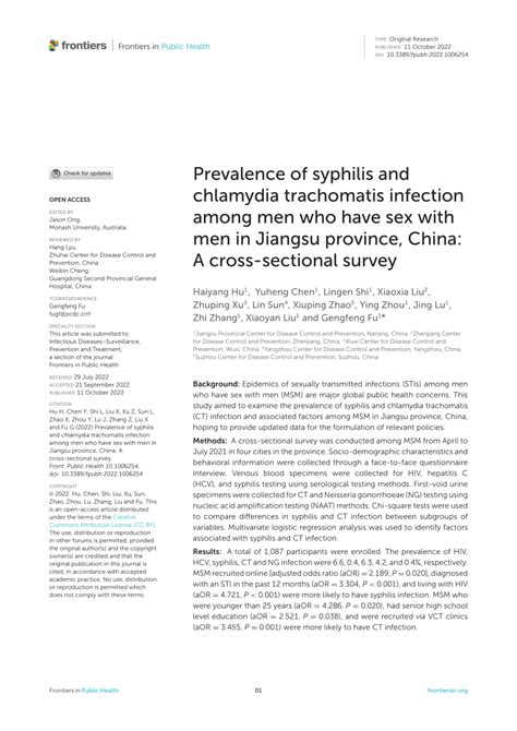 Pdf Prevalence Of Syphilis And Chlamydia Trachomatis Infection Among