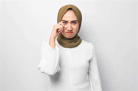 Premium Photo Crying Young Beautiful Asian Muslim Woman 20s Wearing