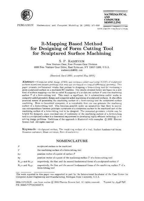 PDF R Mapping Based Method For Designing Of Form Cutting Tool For Sculptured Surface Machining