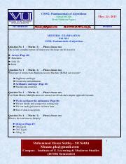 CS Midterm Solved Mcqs Pdf CS Fundamentals Of Algorithms Solved MCQS From Midterm