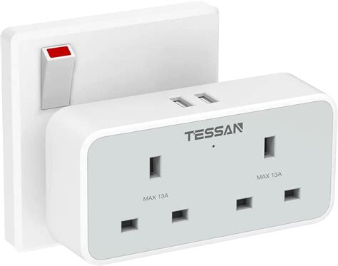Tessan Double Plug Adaptor Surge Protection Plug With Usb Hub Way Multi Plugs Wall Charger